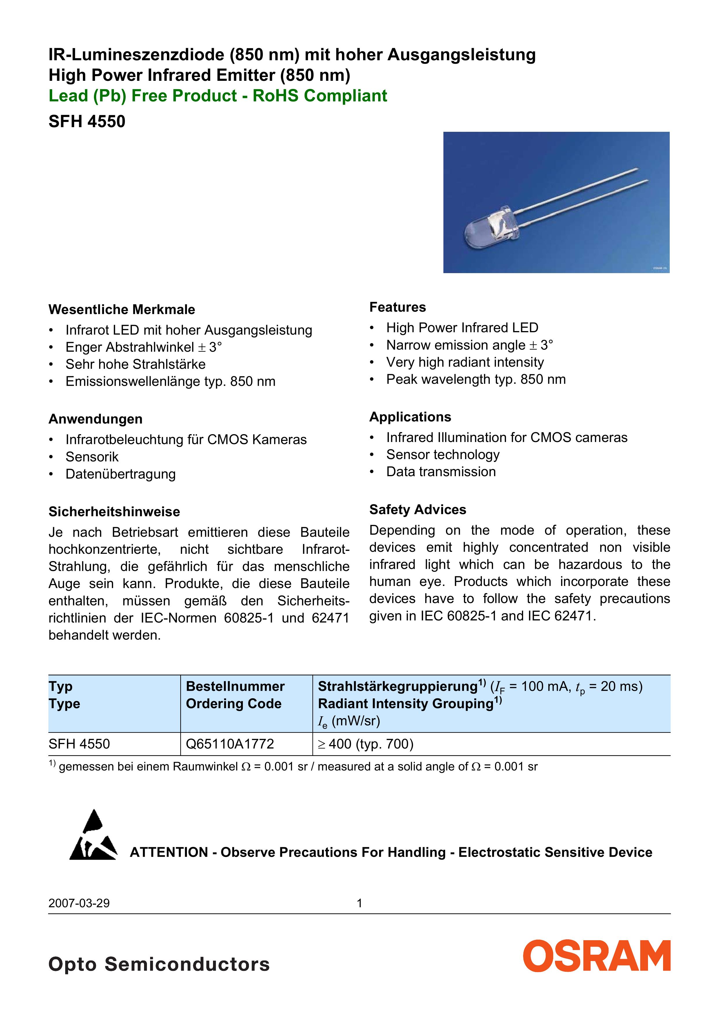 SFH4550 红外线发射管 - 佰典旺(集團)有限公司
