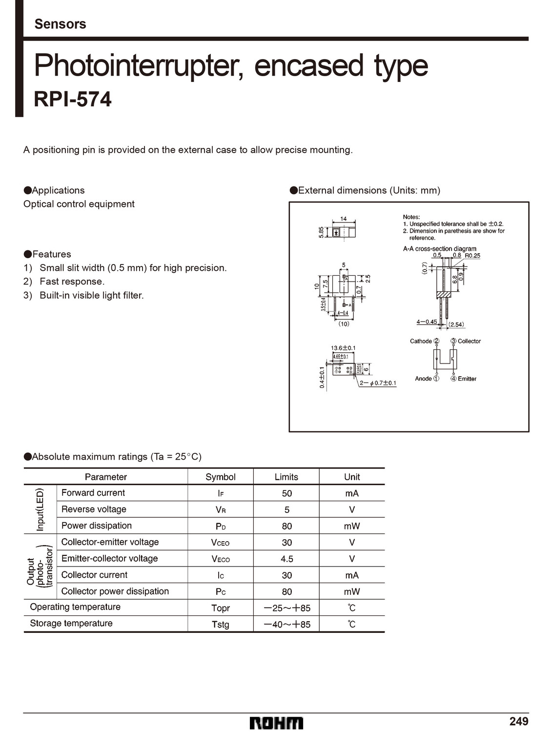 RPI-574 对射式光电传感器 - 佰典旺(集團)有限公司