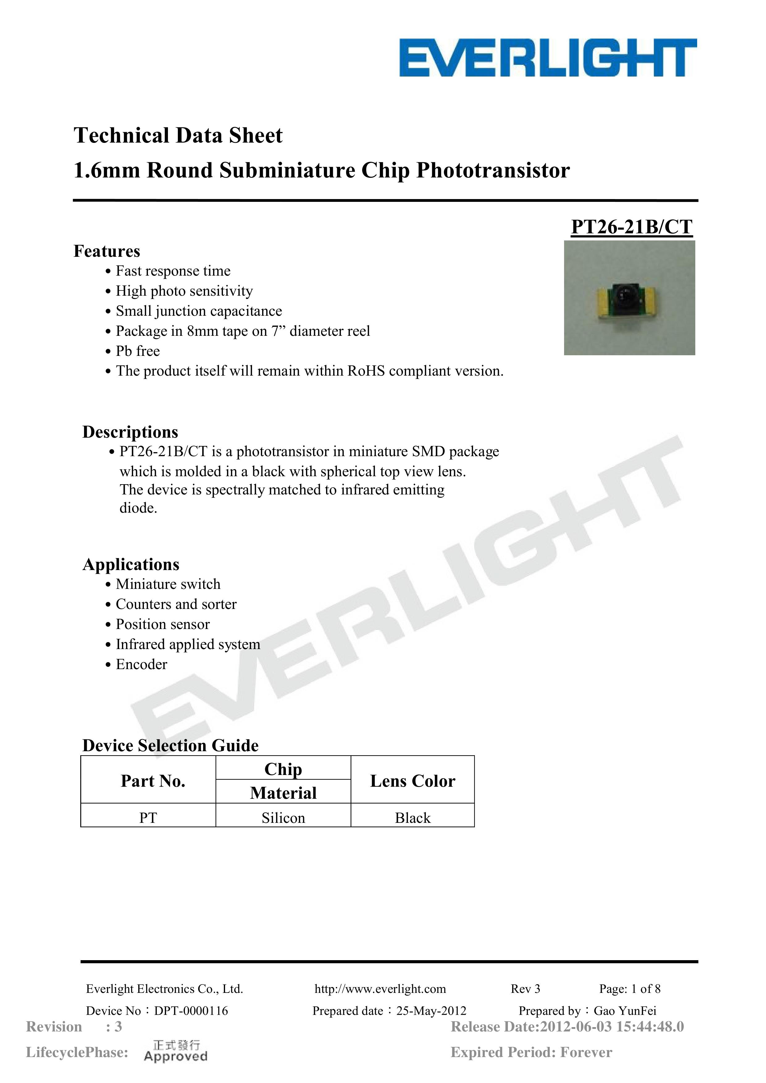 PT26-21B/CT 红外线接收管 - 佰典旺(集團)有限公司