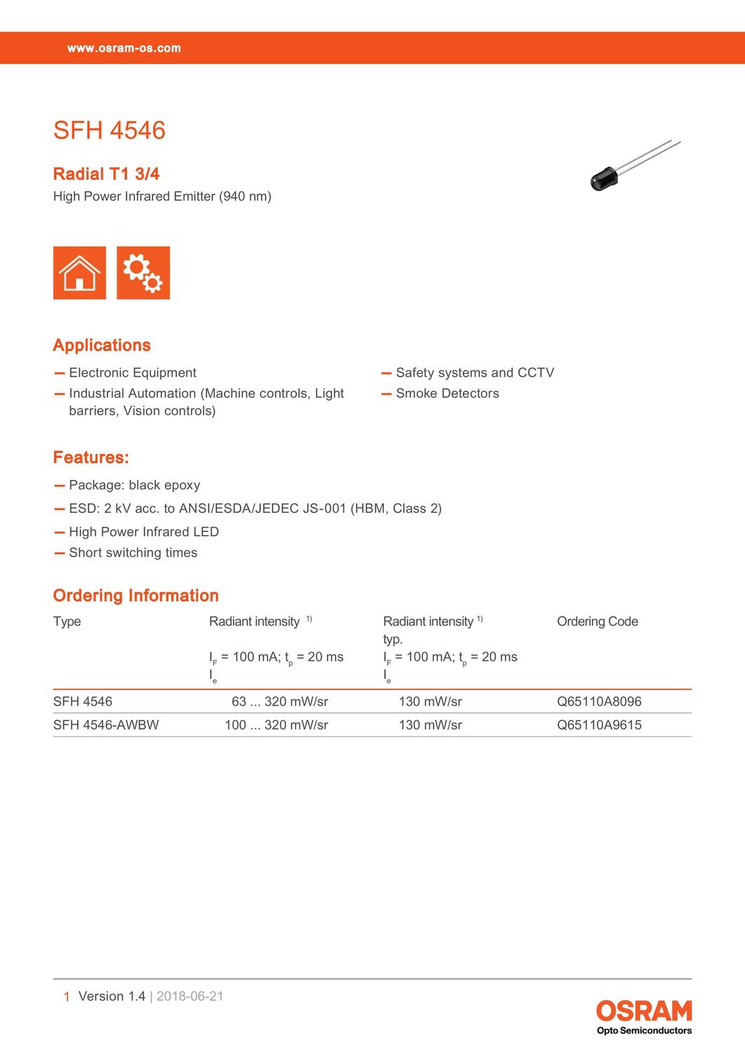 SFH4546 红外发射管 - 佰典旺(集團)有限公司