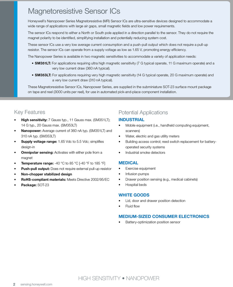 SM351LT 磁性霍尔传感器 - 佰典旺(集團)有限公司