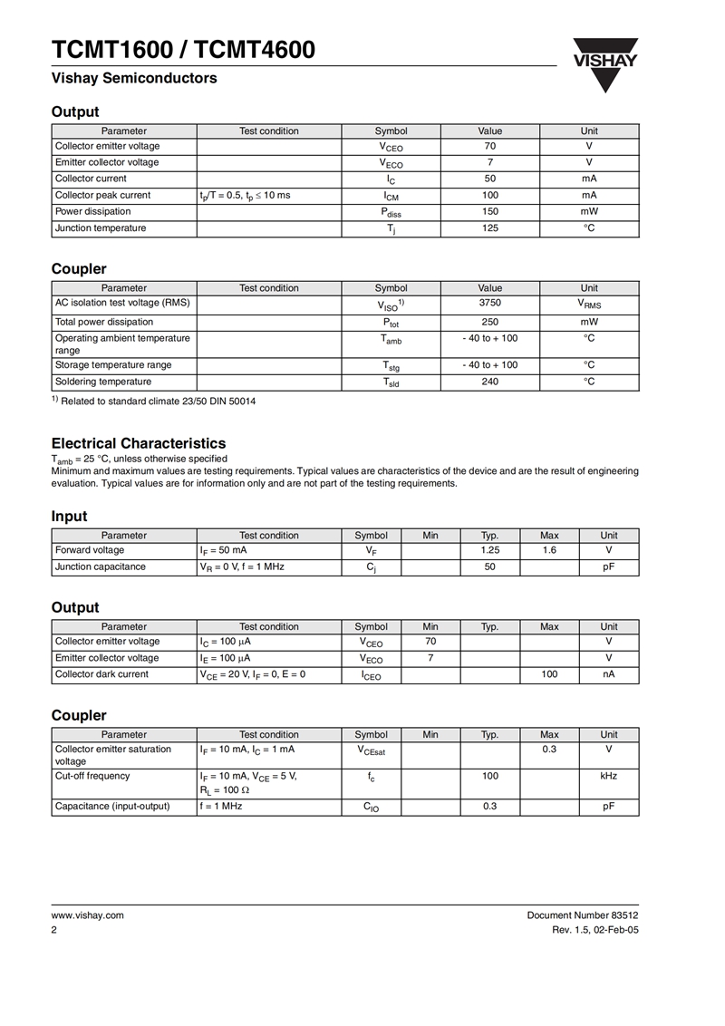 TCMT4600 晶体管输出光电耦合器芯片 - 佰典旺(集團)有限公司